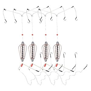 Alomejor 4Pcs Fishing Bait Holder Cage, Copper Spring Lure Feeder Basket with Hooks Fishing Tackle Kit
