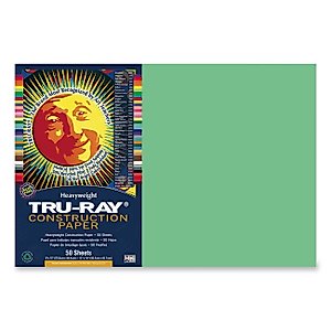 Pacon Tru-Ray Construction Paper, 76 lbs., 12 x 18, Light Green, 50 Sheets/Pack (103047)
