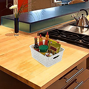 Lesbin White Plastic Weave Baskets, 4-Pack