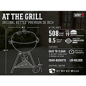 Weber Original Kettle Premium 26 Inch Charcoal Grill, Black