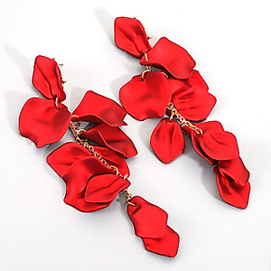 Acrylic Rose Petal Earrings For Women Bohemia Resin Long Tiered Flower Drop Dangle Earrings Statement Exaggerated Floral Tassel Earrings (Red)