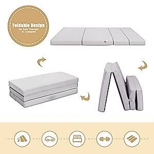KOMFOTT 4- Inch Tri Folding Mattress Full XL Size, Foam Mattress with Removable & Washable Cover, Trifold Guest Bed Foam Mattress Sofa Bed Sleeper