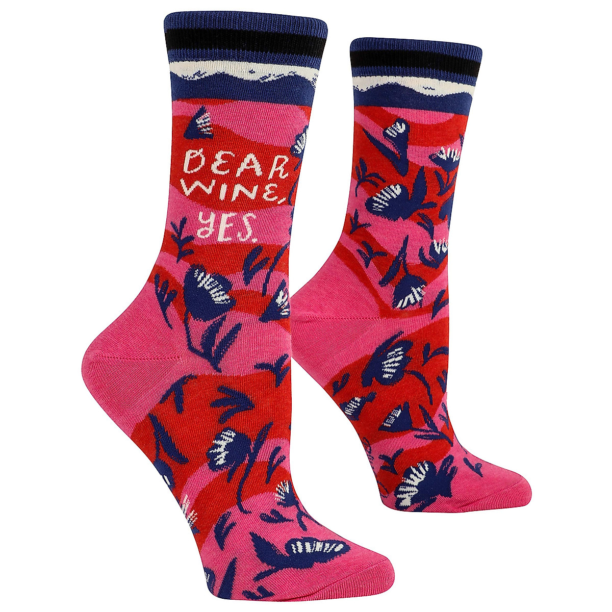 Blue Q Women's Crew Socks ~ Dear Wine, Yes! (fit shoe size 5-10)