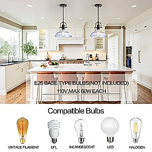 Zlepmlla Black Industrial Pendant Light Farmhouse 1-Light with Adjustable Cord, Clear Bubble Glass Shade,Rectangle Cute Hanging Lights for Hallway, Kitchen Island, Dinning Room