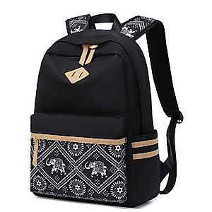 Swacort Black Backpack for Women Travel Laptop Backpacks for School Boys Girls Bookbag Casual Lightweight Canvas Back Pack Cute Carry on Daykpack Elephant