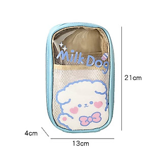 AONUOWE Kawaii Pencil Case Aesthetic Cute Clear Large Pencil Pouch School Supplies for Teen Girls (Blue Puppy)