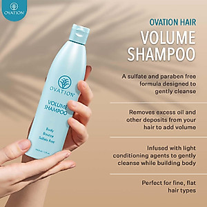 Ovation Hair Volume Shampoo - For Voluminous, Bouncy Hair - 12 oz - Gentle Cleansing and Helps Removes Excess Hair Oil - For Fine, Thin Hair - With Fenugreek, Aloe Vera, Saw Palmetto
