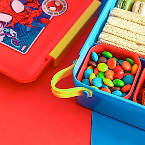 Zak Designs Spidey And His Amazing Friends Reusable Plastic Bento Box with Leak-Proof Seal, Carrying Handle, Microwave Steam Vent, and Individual Containers for Kids' Packed Lunch