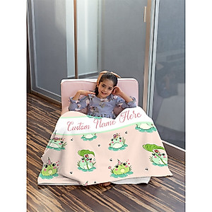 Custom Baby Blanket with Name, Personalized Funny Frog Baby Blankets for Girl, Boy Gifts, Ultra Soft Lightweight Warm Flannel Blanket as Newborn Toddler Swaddling, Suit for Couch, Bed, Sofa 30"x40"