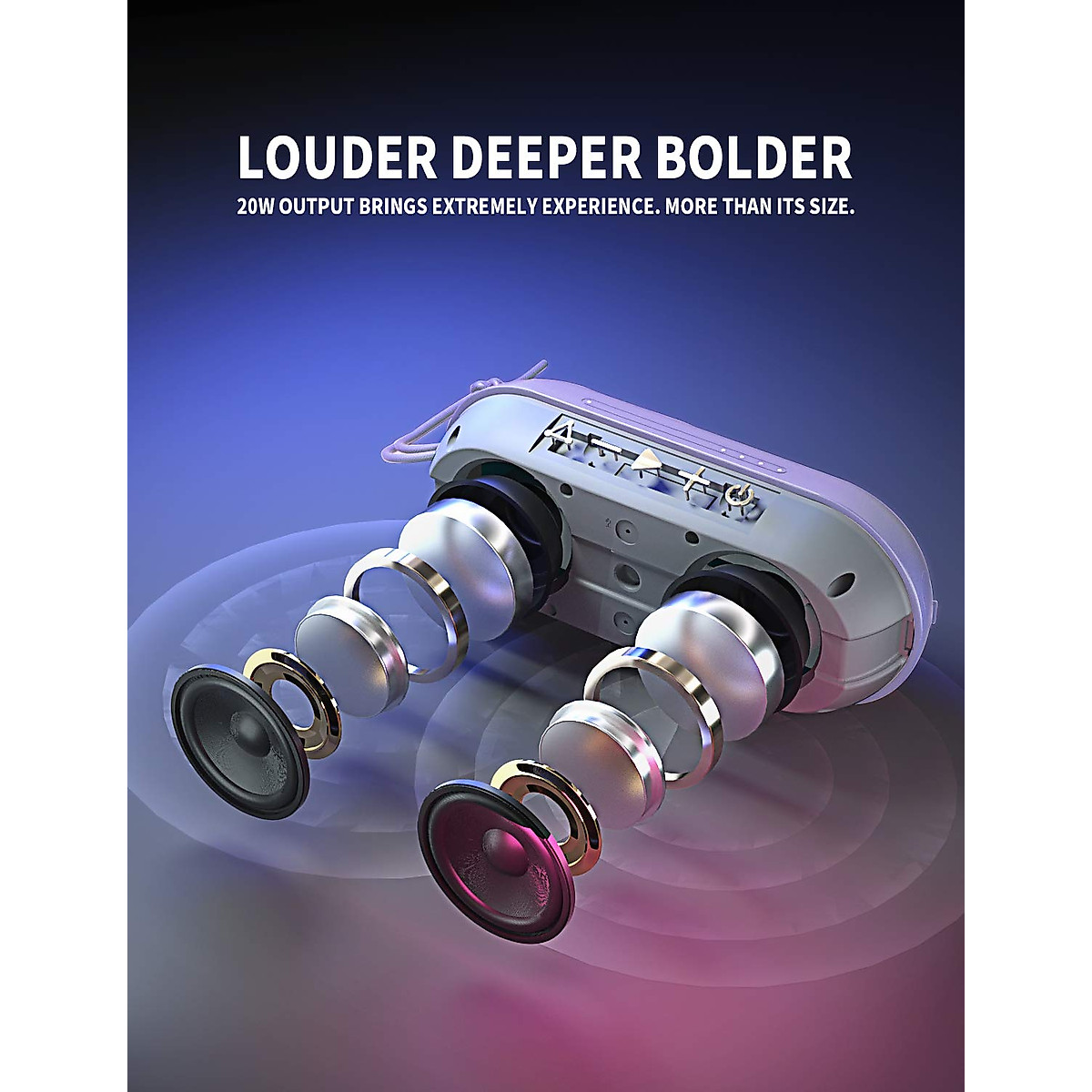 INSMY Portable Bluetooth Speakers, IPX7 Waterproof Floating 20W Wireless Speaker Loud Sound Rich Bass, Stereo Pairing Max 40W, 24 Hours Built-in Mic for Outdoors Camping Pool (Purple)