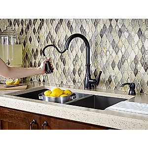 Pfister Wheaton Kitchen Faucet with Pull Down Sprayer and Soap Dispenser, Single Handle, High Arc, Tuscan Bronze Finish, GT529WH1Y, Large