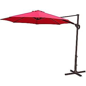 PRASLINA 10 FT Outdoor Patio Umbrella, Cantilever Outdoor Hanging Umbrellas with 360 Degree Rotation, Backyard, Garden Umbrellas with Crank & Cross Base, 8 Ribs(Red)