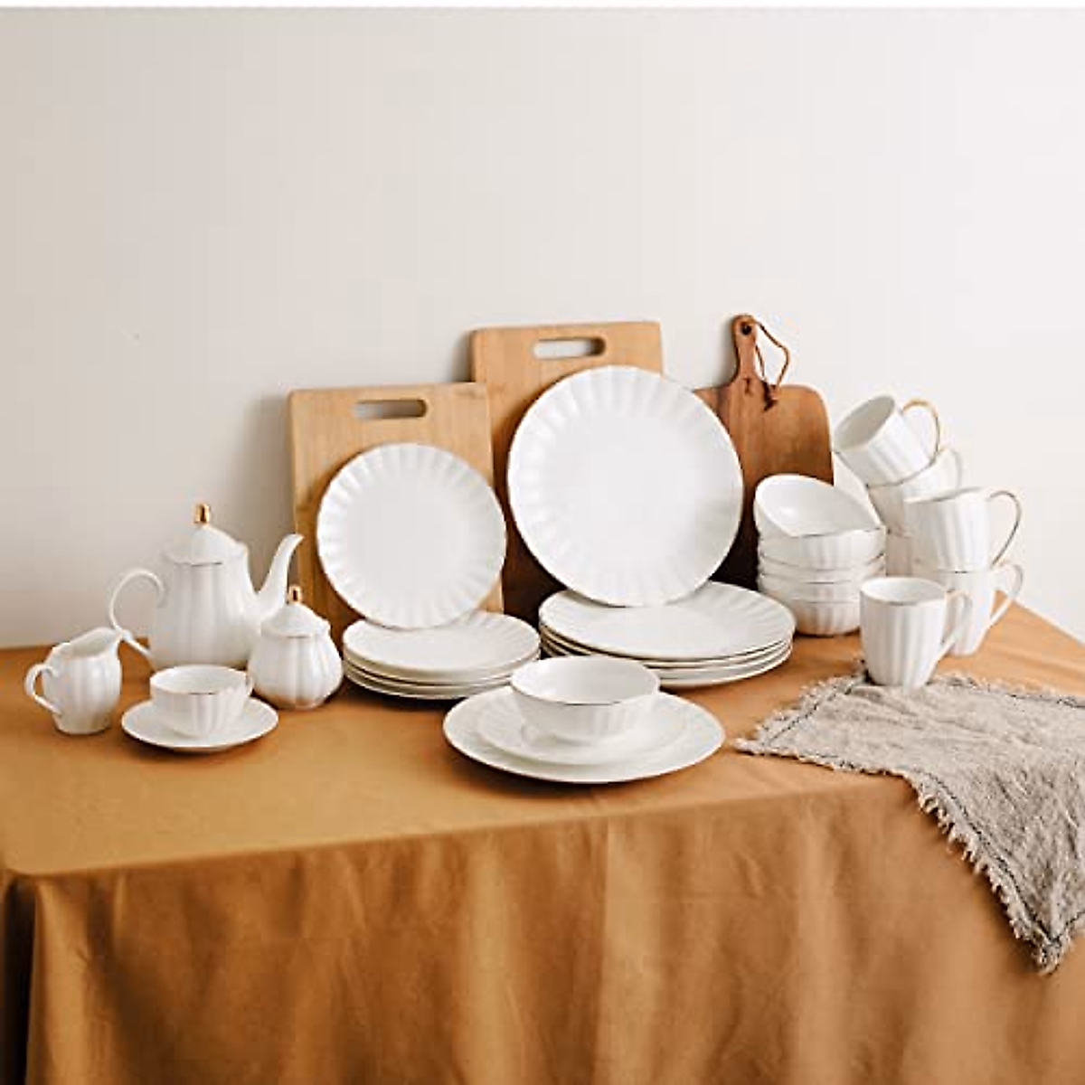 BTaT- White Dessert Plates, Set of 6, 8 inch, White Porcelain with Gold Trim, Small Plate, Small Appetizer Plates, Small White Plates, Dessert Plates Porcelain, White Plates