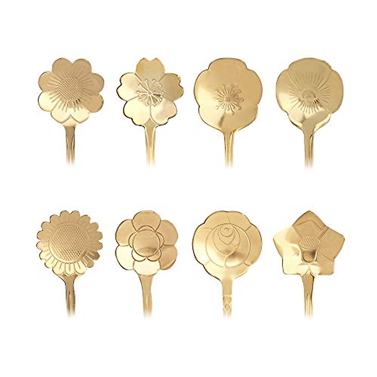 Snamonkia Set of 16 Stainless Steel Dessert Spoons for Coffee, Ice Cream and Tea, Flower Sugar Spoons 4.9 Inches for Demitasse Espresso (Gold)