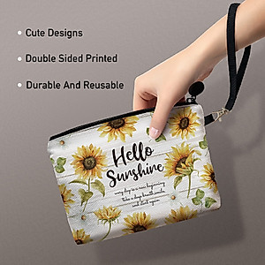 Hglian Sunflower Travel Makeup Bag Inspirational Cosmetic Toiletry Bags Cute Zipper Wristlet Pouch for Purse Travel Accessories Organizer,Birthday Gifts for Women Girls(Sunshine Yellow)