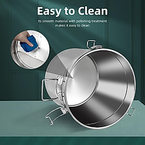 KONKENIE 21L Stainless Steel Airtight Canister Rice Cereal Grain Canisters Container Food Oil Sugar Milk Storage Bucket w/Handles+Lid Cylinder Jar for Household Kitchen Bar Restaurants Silver (21L)