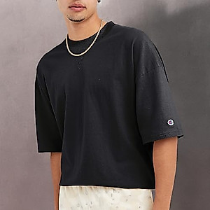 Champion, Relaxed Fit Men, Midweight T-Shirt, 100% Cotton, Black with Taglet, Medium