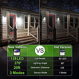 CLAONER Solar Lights Outdoor, [128 LED/4 Packs] Solar Motion Sensor Lights 3 Working Modes Outdoor Lights with 270° Wide Angle Wireless IP65 Waterproof Solar Security Light for Fence Patio, Cold White