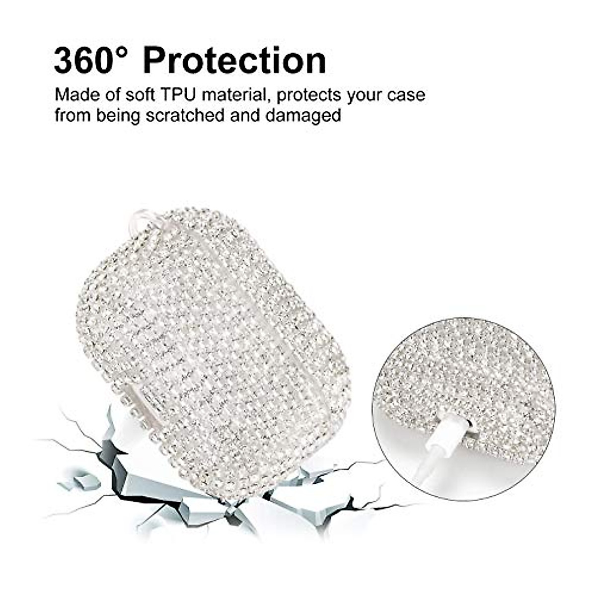 Luxurious Shining Rhinestone Diamante Apple AirPods Pro Case, Bling Sparkle Protective Cover Carrying Mickey Ball Keychain for Airpods Pro,Shockproof Anti-Scratch Anti-dust (Silver)