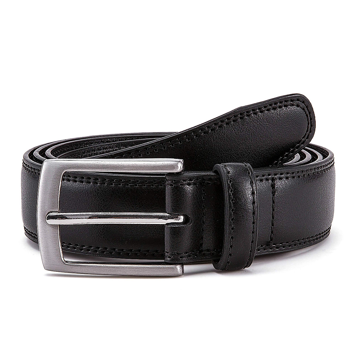 MILORDE Black Leather Belt, Fashion & Classic Design for Dress and Causal (Size 36 (Waist 34), Basic Black)