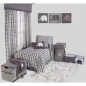 Bacati Elephants Unisex Hamper Cover with Natural Finish Wood Frame and Mesh Liner, Grey