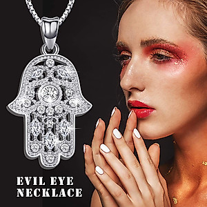 Aniu 925 Sterling Silver Jewelry for Women, Hamsa Hand of Fatima Evil Eye Jewelry with Cubic Zirconia, Comes with Black Jewelry Gift Box