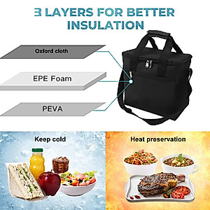 Atyhao Collapsible Cooler Bag with Shoulder Strap, Insulated Cooler Bag Dual Compartments Soft Lunch Bag Leakproof Cooler Portable Tote for Camping, Picnic, Grocery Shopping (Black)