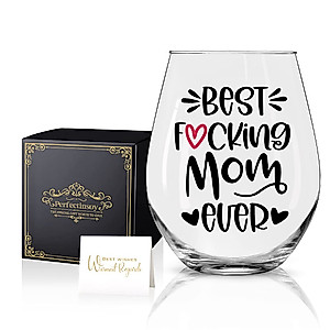 Perfectinsoy Best Mom Ever Wine Glass With Gift Box, Funny Mom Gifts, Mother's Day Gifts for Her, Women, Wife, Sister, Boss, Colleague, Mom, New Mom, Aunt, Grandmother, Birthday Gift for Mom