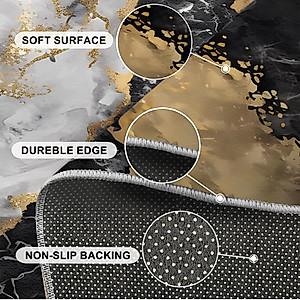 Nordic Black Gold Marble Area Rug, Luxury Gray Marble Rugs for Living Room, Low Pile Non-Slip Home Decor Carpet for Bedroom Study Dining Room Floor Mat - 6 ft x 8 ft
