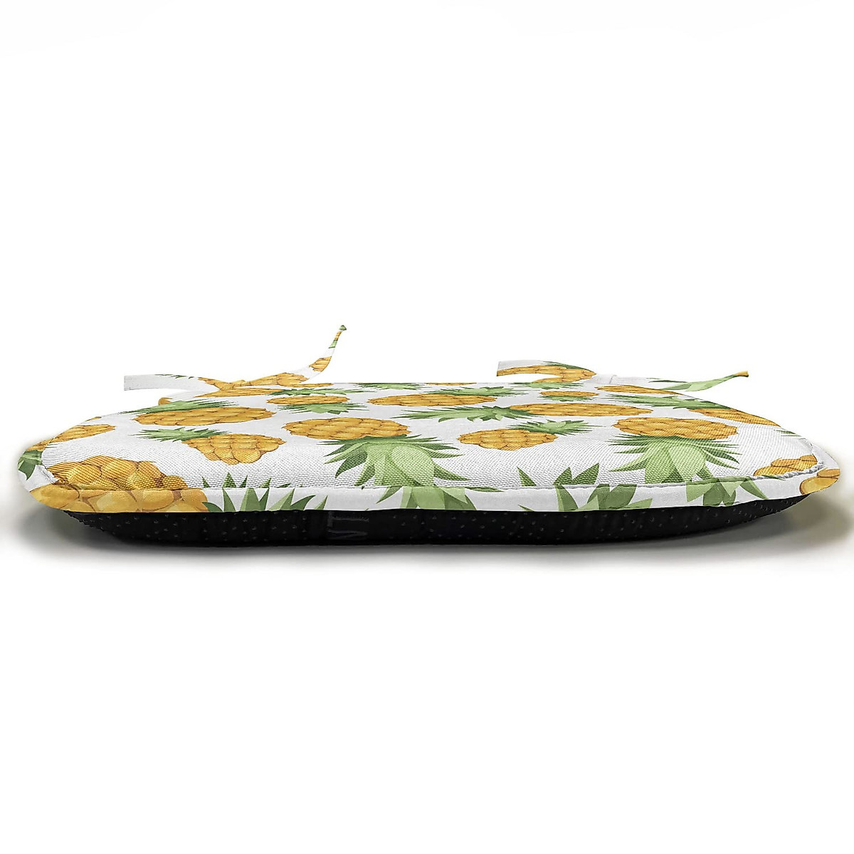 Ambesonne Yellow and White Chair Seating Cushion Set of 4, Pineapples Tropical Climate Fruits Ripe Juicy Food, Anti-Slip Seat Padding for Kitchen & Patio, 16"x16", Earth Yellow Green White