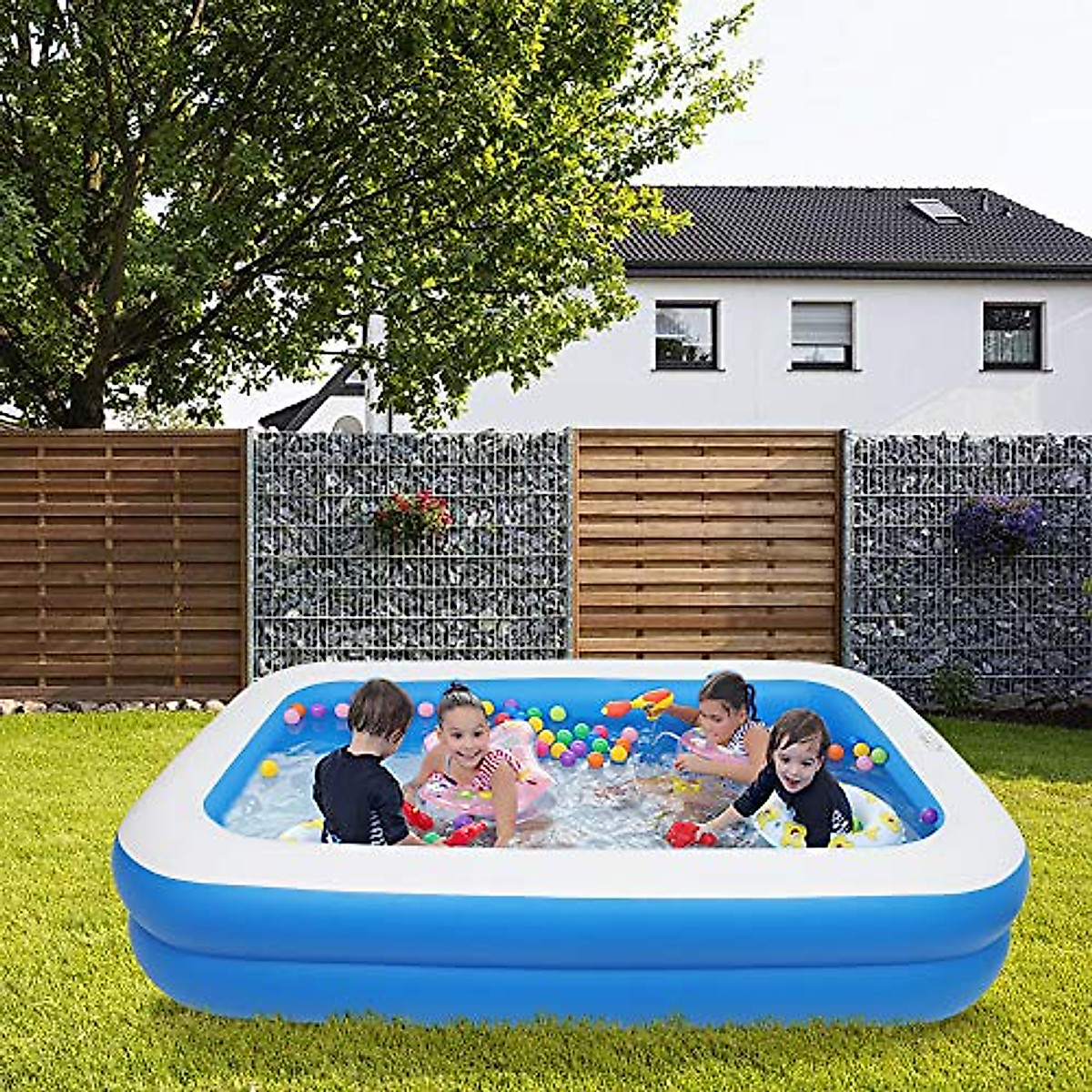 YOUBTQ Inflatable Swimming Pool,Inflatable Swim Pool for Kids, Indoor & Outdoor 102" x 70" x 22" Inflatable Swimming Pool - Wall Thickness 0.3mm for Kids, Adults,Garden, Backyard Water Party Blue