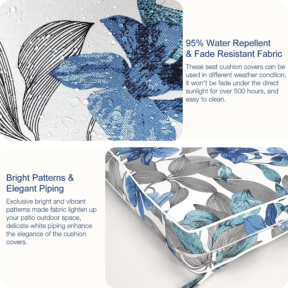 DYTXIII Patio Outdoor Cushion Cover Slip Cover W45 x D18 x H3 Inch with Zipper for Bench Loveseat Furniture, UV Protection Cushion Covers Replacement Covers 1 Pack, Clemens Blue (Covers ONLY)