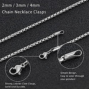 Monily 2-7mm 16-36In Square Rolo Stainless Steel Chain Necklace Round Box Necklace Men Women Jewellery
