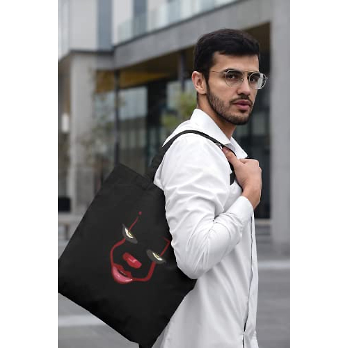 Pop Threads Clown Face Horror Scary Movie Halloween Spooky Natural 15x15 inches Large Canvas Tote Bag