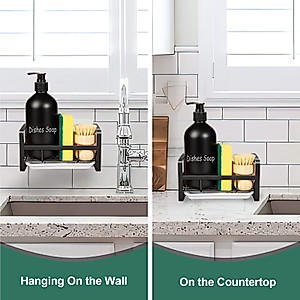TEZZ Sponge Holder for Kitchen Sink- Stainless Steel Kitchen Sink Caddy for Organizing Sponge, Brush & Soap Dish Dispenser, Kitchen Sink Organizer Rack with adhesive or Counter top