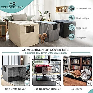 Explore Land 42 inches Dog Crate Cover - Durable Polyester Pet Kennel Cover Universal Fit for Wire Dog Crate (Gray)