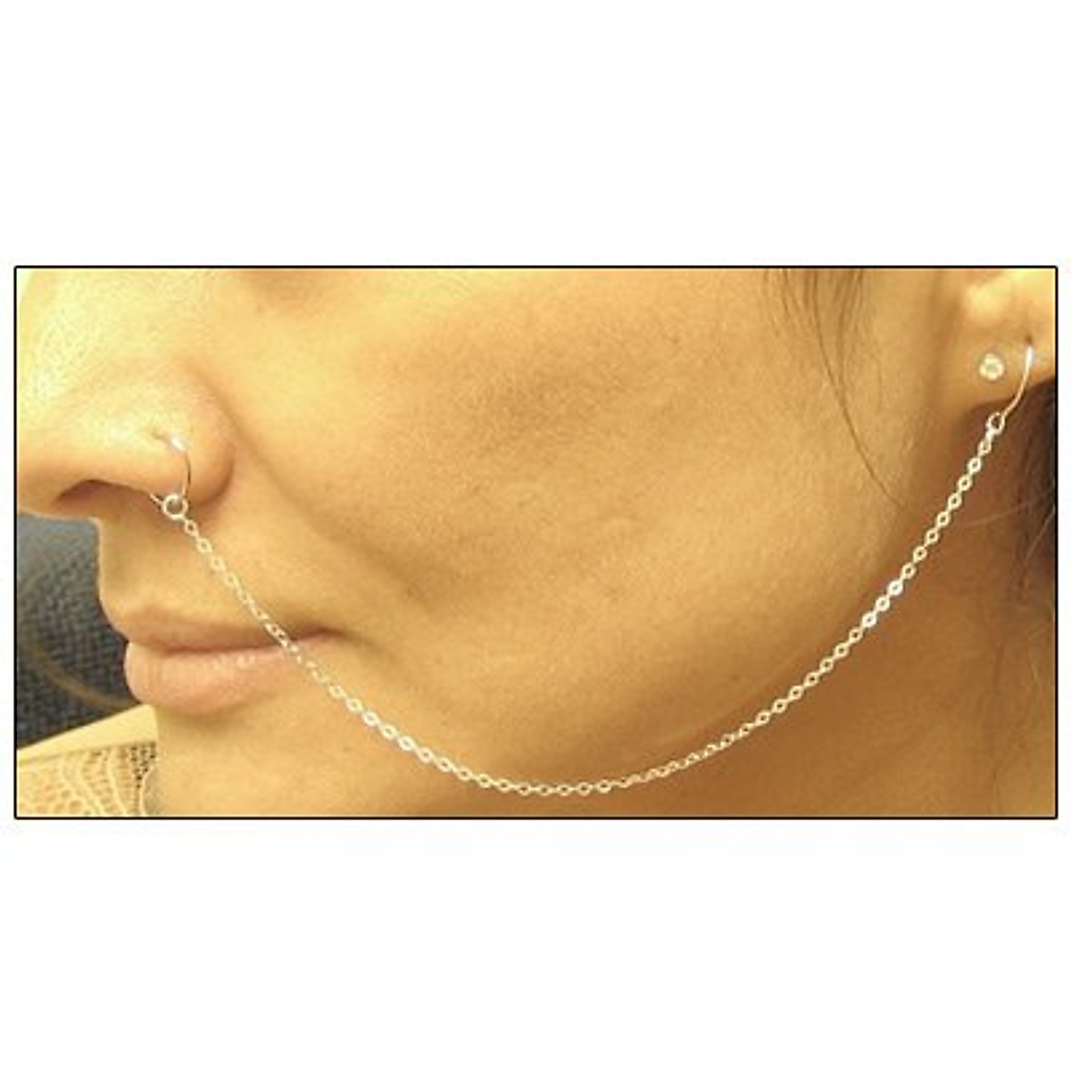 BodyJewelryOnline 20 Gauge Nose Hoop Ring, Attached Silver Chain, C-Shaped Upon Wearing, 8mm - 5/16" Diameter, 6” Long Chain, Earring Fits Any Piercing Hole, Nickel-Free, Hypoallergenic