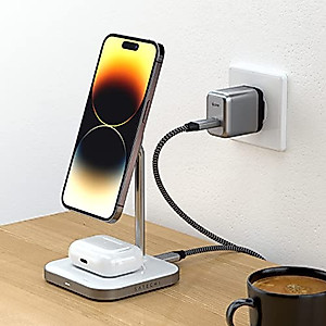 Satechi 2-in-1 Magnetic Wireless Charging Stand & 20W USB-C PD Wall Charger - Compatible with iPhone 14 Pro/14/14 Plus, AirPods Pro & AirPods 3, 2