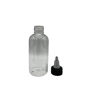 Natural Farms 4 oz Clear Boston Plastic Bottles -12 Pack Empty Bottle Refillable - BPA Free - Essential Oils - Aromatherapy | Black/Natural Twist Top Cap - Made in the USA