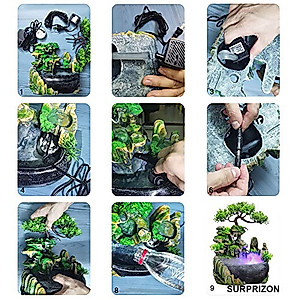 Indoor Relaxation Desktop Fountain Waterfall, Zen Meditation Indoor Waterfall Feature with Automatic Pump, Illuminated Waterfall for Home Office Bedroom Desk Décoration (Style 1)