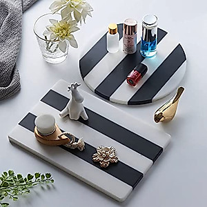 BustleDust 100% Natural Marble Pastry Board for Food, Tea, Coffee, Breakfast, Snacks, Cheese, Appetizers - Use in Kitchen, Bathroom, Office (Glossy Surface,Black&White,11.8x7.9x0.39in)