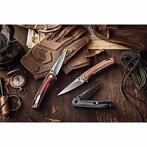 TRIVISA Folding Pocket Knife for Men，Outdoor EDC Flipper Knives with Clip, 3.26" 154CM Steel Blade & Micarta Handle，Ball Bearings Pivot,Gift for Camping Fishing Hiking Survival.Volans-04O