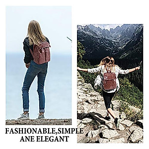 ROOSALANCE Women Backpack Waterproof Anti-theft PU Leather Nylon Shoulder Bag Travel Backpack Ladies (Dark Pink)