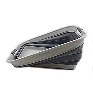 SAMMART 42L(11 Gallon) Collapsible Plastic Laundry Basket-Foldable Pop Up Storage Container/Organizer-Portable Washing Tub-Space Saving,Water Capacity 34L(9 Gallon) (1 Rectangular - Strengthen, Grey)