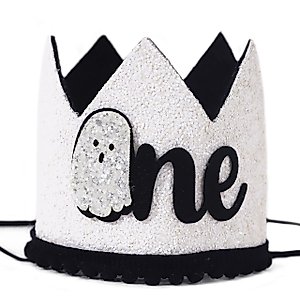 ZZDCMS Halloween First Birthday Decorations - Baby Shower Headband, Hat, Ghost Crown, Photo Booth Props and Cake Smash Backdrop