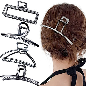 AIBEE Large Metal Hair Claw Clips, 2023 Stylish Butterfly Jaw Clips for Thick/Thin Hair, 4 Pack Long Hair Clips for Women (Metallic Black)