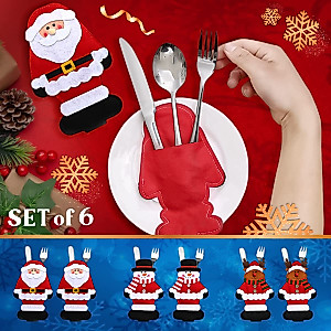 Christmas Silverware Holders Pockets Knifes Forks Bag Snowman Santa Claus Elk Christmas Party Decoration for Children 6pcs