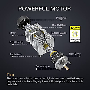 VIVOSUN 317-1750GPH Commercial Air Pump 20W-102W and Air Stone Disc 4 x 4 Inch with Shell and Sucker for Aquarium, Fish Tank and Hydroponics Air Pump