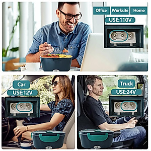 XSWPL Electric Lunch Box Heated Lunch Box 80W Electric Lunch Box for Adults 12/24/110V Lonchera Eléctrica 304 Stainless Portable Lunch Box Warmer for Office/Car/Truck(1.5L)