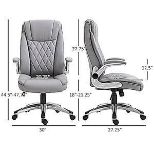 Vinsetto High Back 360° Swivel Ergonomic Home Office Chair with Flip Up Arms, Faux Leather Computer Desk Rocking Chair, Grey